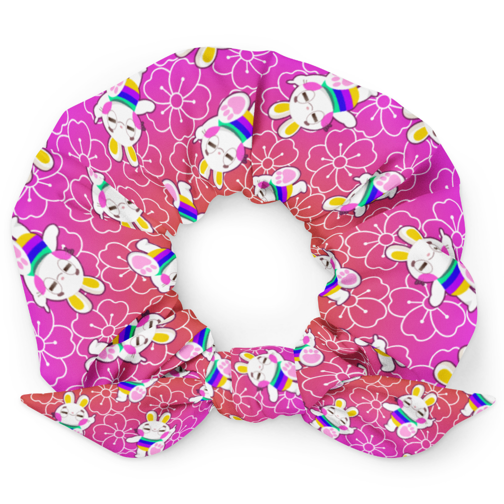 髮帶 Scrunchie | Pink Little Rabbit with Flower Pattern – PlanetCraft 植創工房